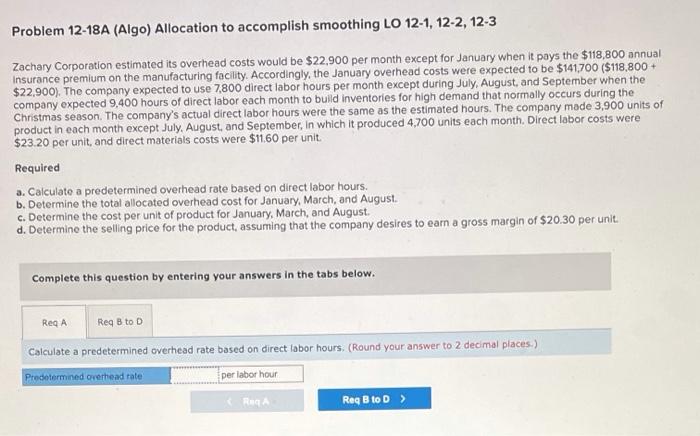 Solved Problem 12-18A (Algo) Allocation to accomplish | Chegg.com