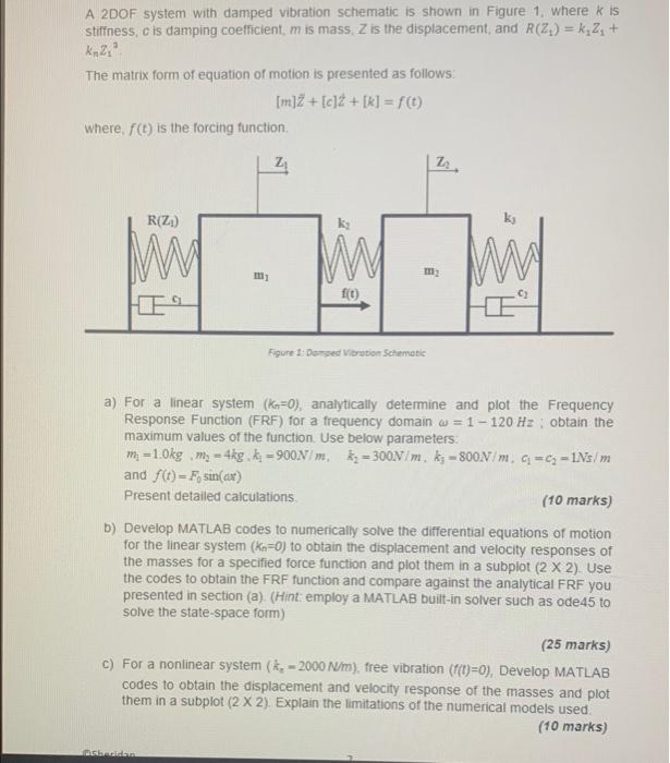 A 2 DOF system with damped vibration schematic is | Chegg.com