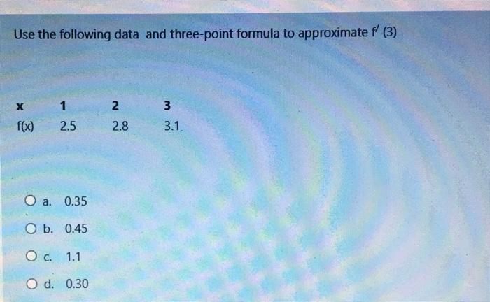 Solved Use the following data and three-point formula to | Chegg.com