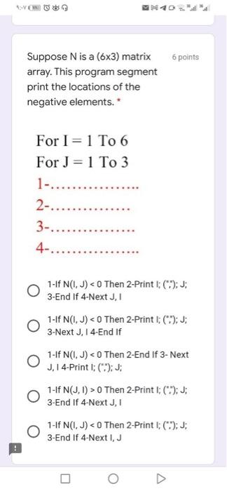 Solved VU 6 points Suppose N is a (6x3) matrix array. This | Chegg.com