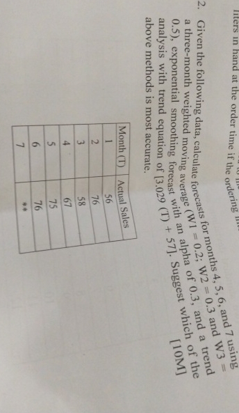 Solved liters in hand at the order time if the ordering | Chegg.com