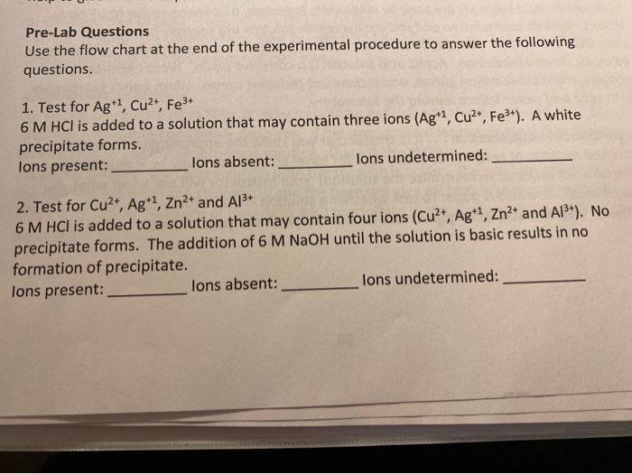 Solved Pre-Lab Questions Use the flow chart at the end of | Chegg.com
