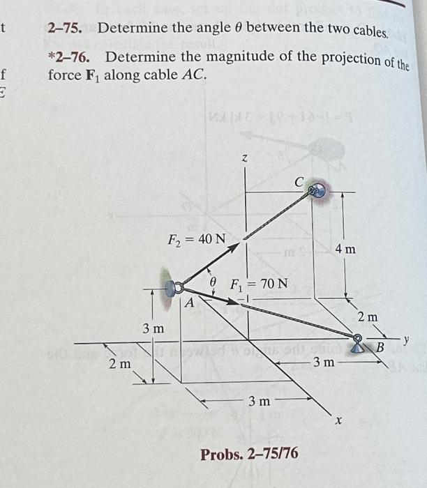 Solved t f E 2-75. Determine the angle between the two | Chegg.com