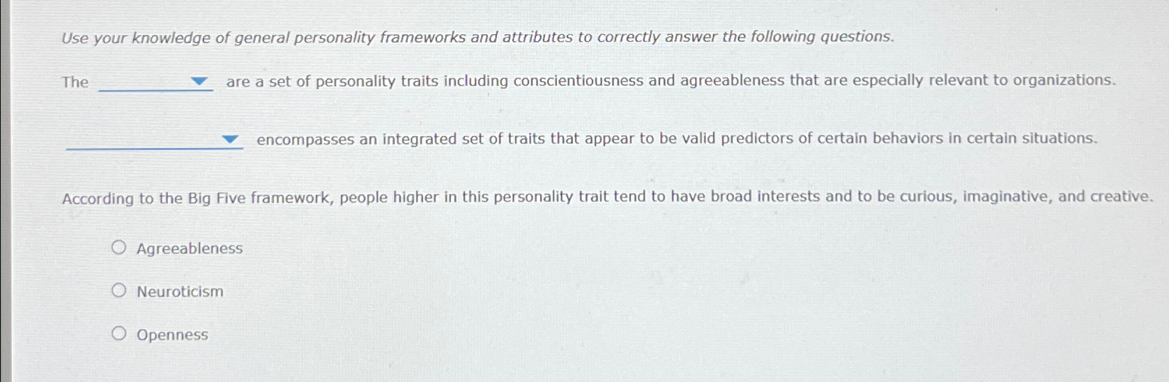 Solved Use your knowledge of general personality frameworks | Chegg.com