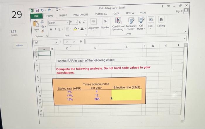 Solved 29 3.22 points eBook 0 日・ FILE Paste Clipboard A1 1 2 | Chegg.com