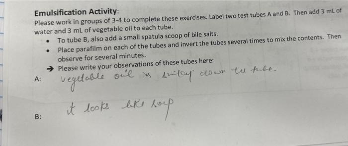 Solved Emulsification Activity: Please work in groups of 3-4 | Chegg.com
