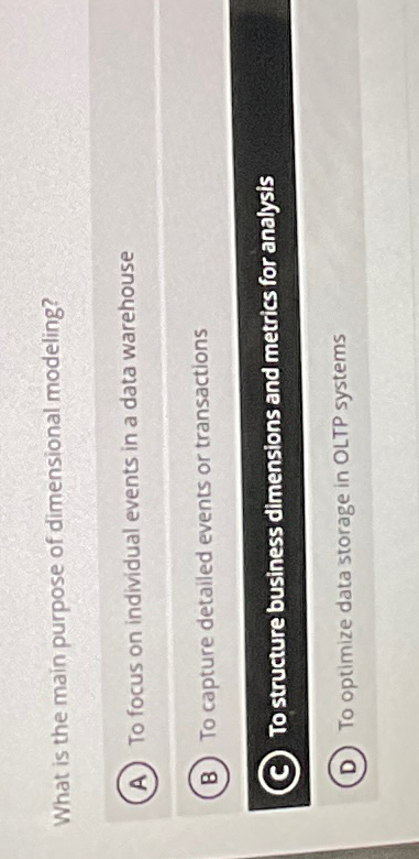 Solved What is the main purpose of dimensional modeling?To | Chegg.com