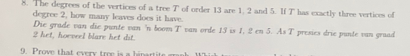 Solved The degrees of the vertices of a tree T ﻿of order 13 | Chegg.com