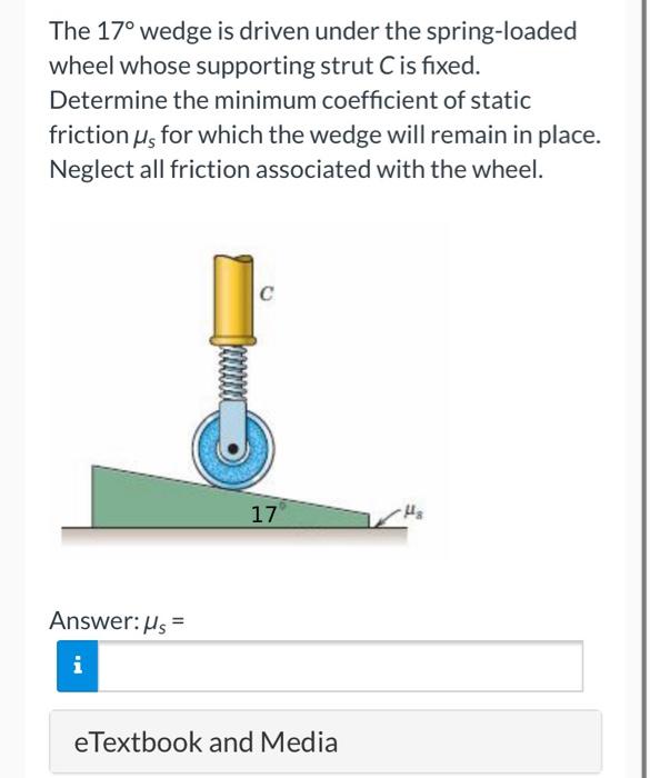 Solved The 17° wedge is driven under the spring-loaded wheel | Chegg.com