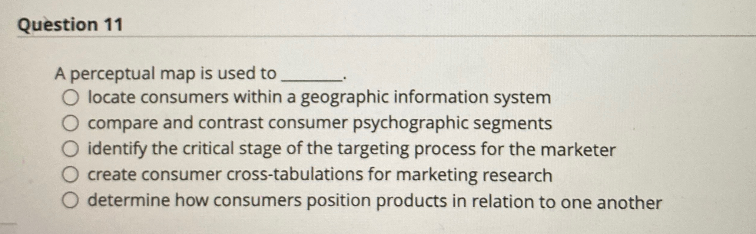 Solved Question 11A perceptual map is used to ﻿locate | Chegg.com