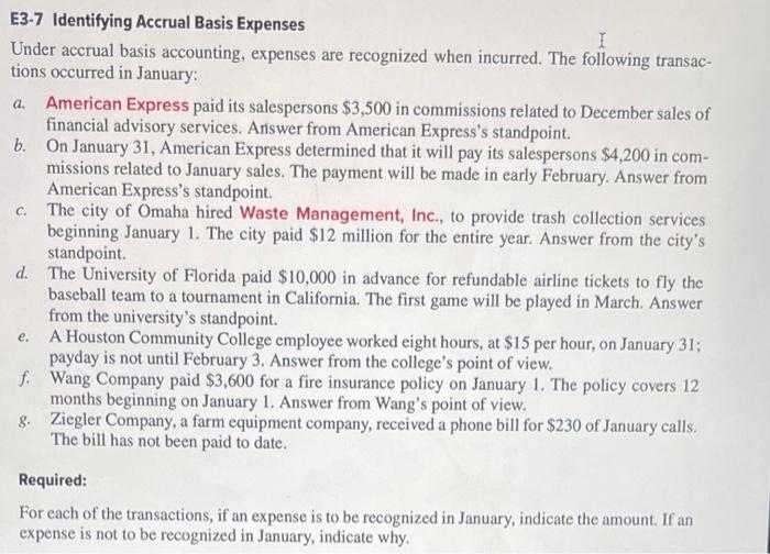 Solved E3-7 Identifying Accrual Basis Expenses Under accrual | Chegg.com