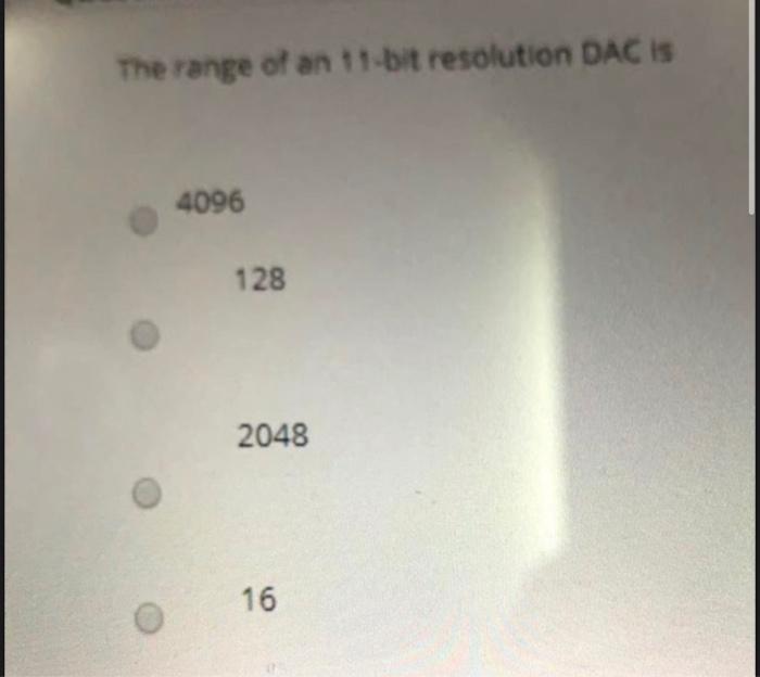 Solved The range of an 11-bit resolution DAC is 4096 128 | Chegg.com