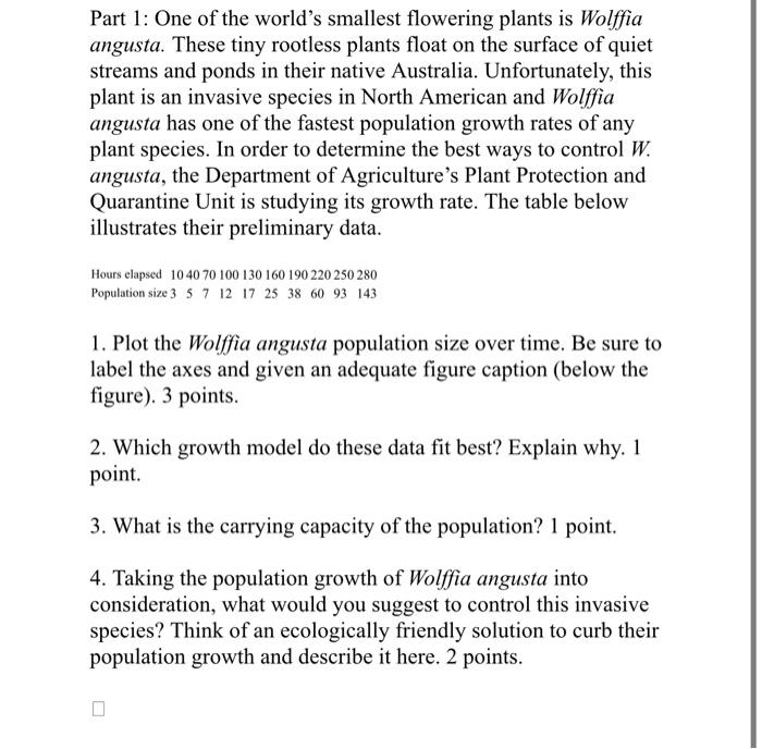 Solved Part 1: One of the world's smallest flowering plants | Chegg.com