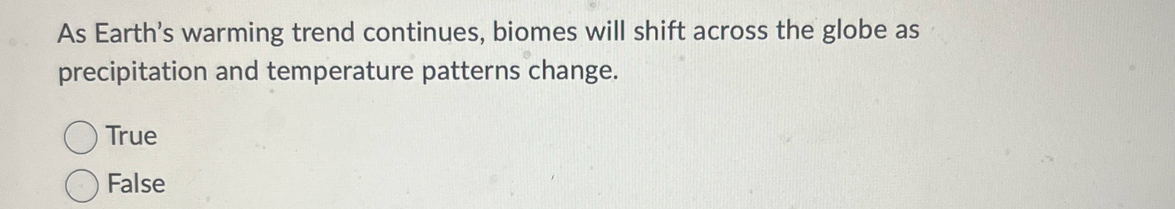 Solved As Earth's warming trend continues, biomes will shift | Chegg.com