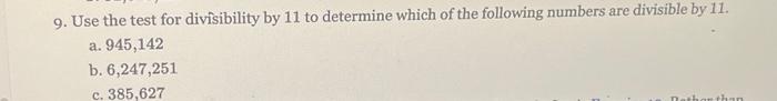 Solved 9. Use the test for divisibility by 11 to determine | Chegg.com