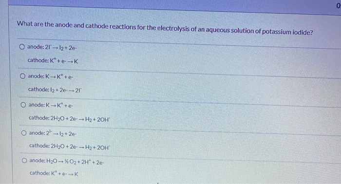 Solved What are the anode and cathode reactions for the | Chegg.com
