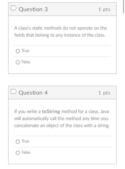 Solved A class's static methods do not operate on the fields | Chegg.com