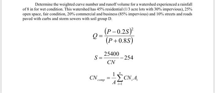 Solved Determine the weighted curve number and runoff volume | Chegg.com