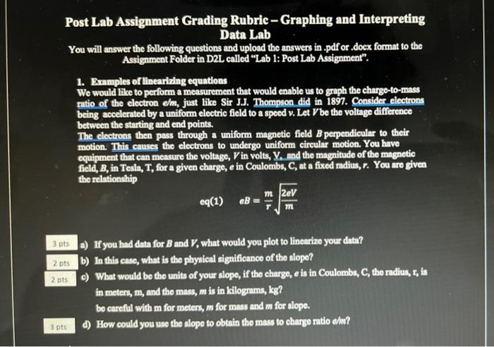 Solved Post Lab Assignment Grading Rubric-Graphing and | Chegg.com