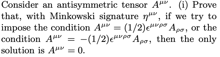 Solved Consider an ﻿antisymmetric tensor Aμu . (i) | Chegg.com