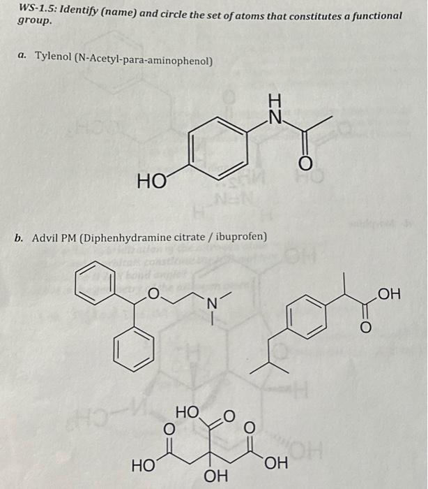 Solved WS-1.5: Identify (name) and circle the set of atoms | Chegg.com
