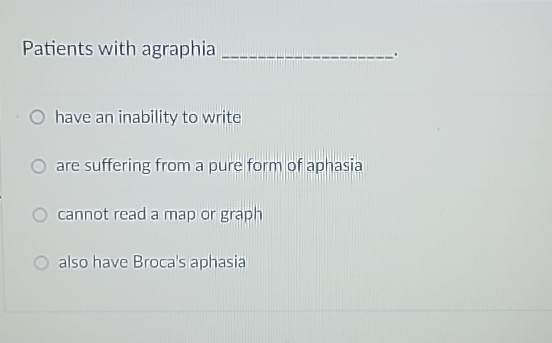 Solved Patients with agraphiahave an inability to writeare | Chegg.com