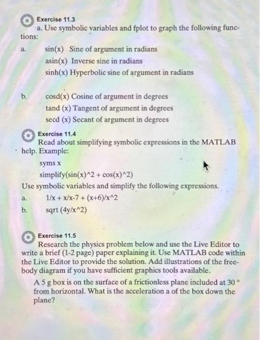 Solved Exercise 113 A Use Symbolic Variables And Fplot To 