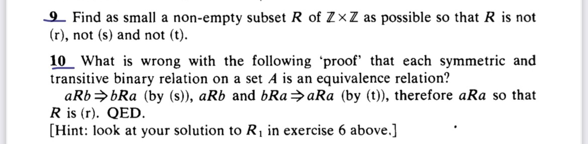 9 ﻿Find as small a non-empty subset R ﻿of Z×Z ﻿as | Chegg.com