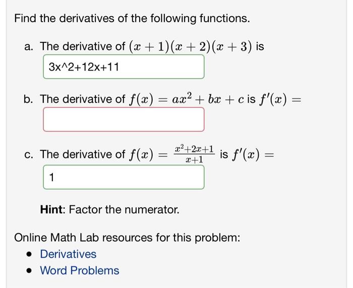 Solved Find the derivatives of the following functions. a. | Chegg.com