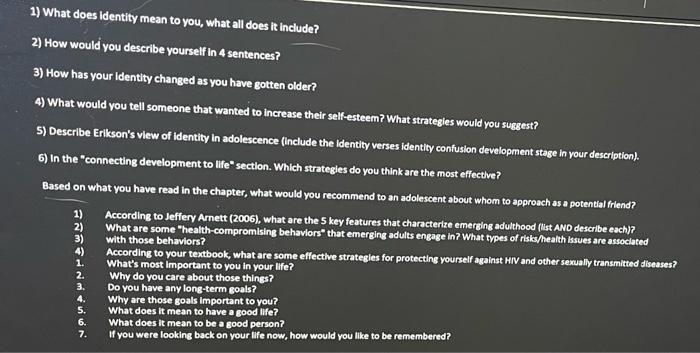 1) What does identity mean to you, what all does it | Chegg.com