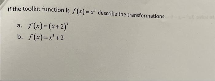 Solved If the toolkit function is f(x)=x3 describe the | Chegg.com
