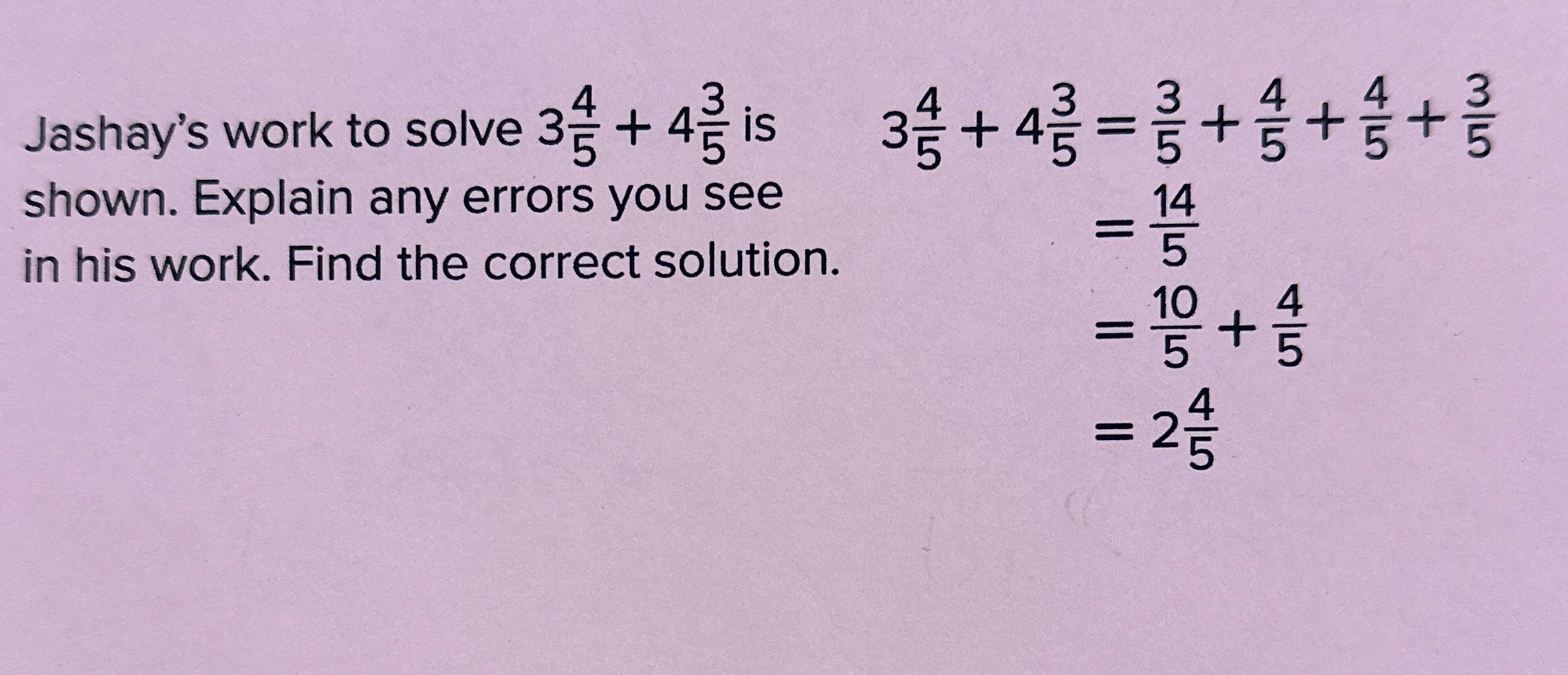 Solved Jashay's work to solve 345+435 ﻿is shown. Explain any | Chegg.com