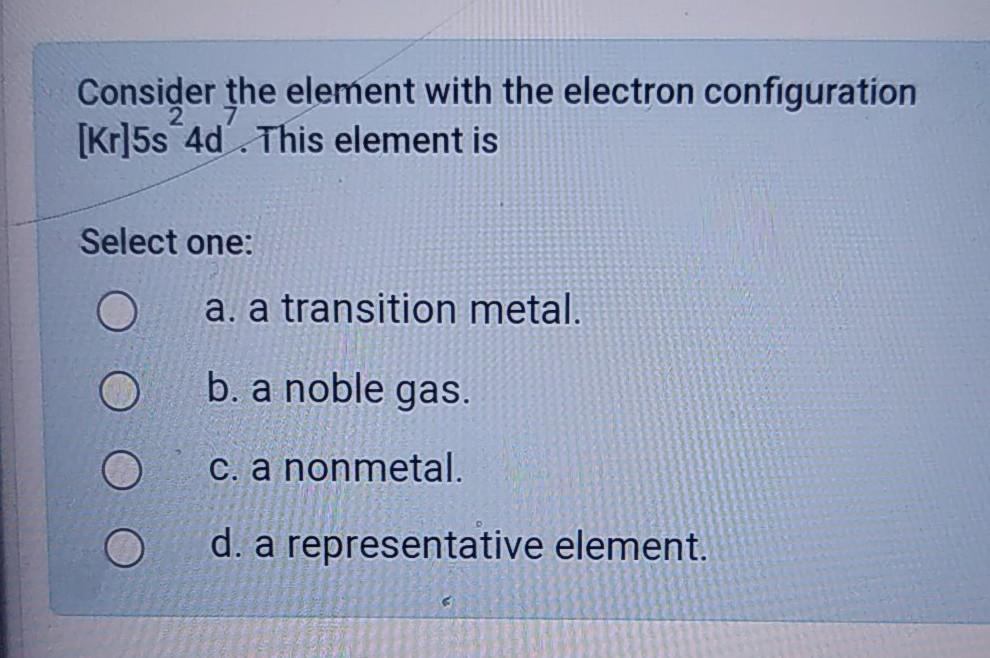 Solved Consider the element with the electron configuration | Chegg.com