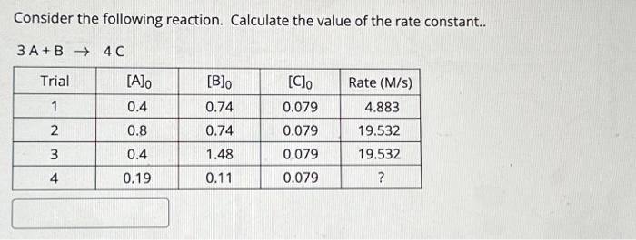 Solved Consider the following reaction. Calculate the value | Chegg.com