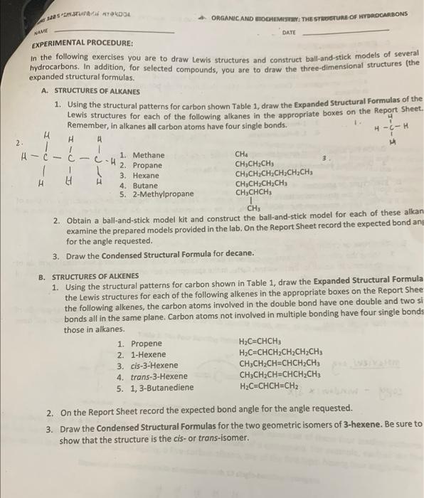 Solved EXPERIMENTAL PROCEDURE: In the following exercises | Chegg.com
