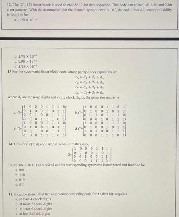 Solved Q1. Choose the correct answer Code2 code2 Code 1 00 | Chegg.com
