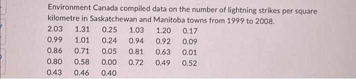 Solved Environment Canada compiled data on the number of | Chegg.com