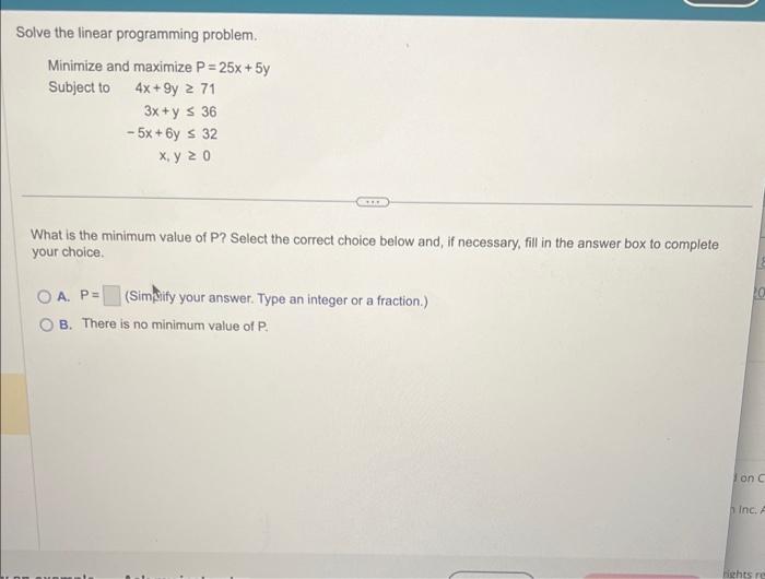 Solved Solve the linear programming problem. Minimize and | Chegg.com