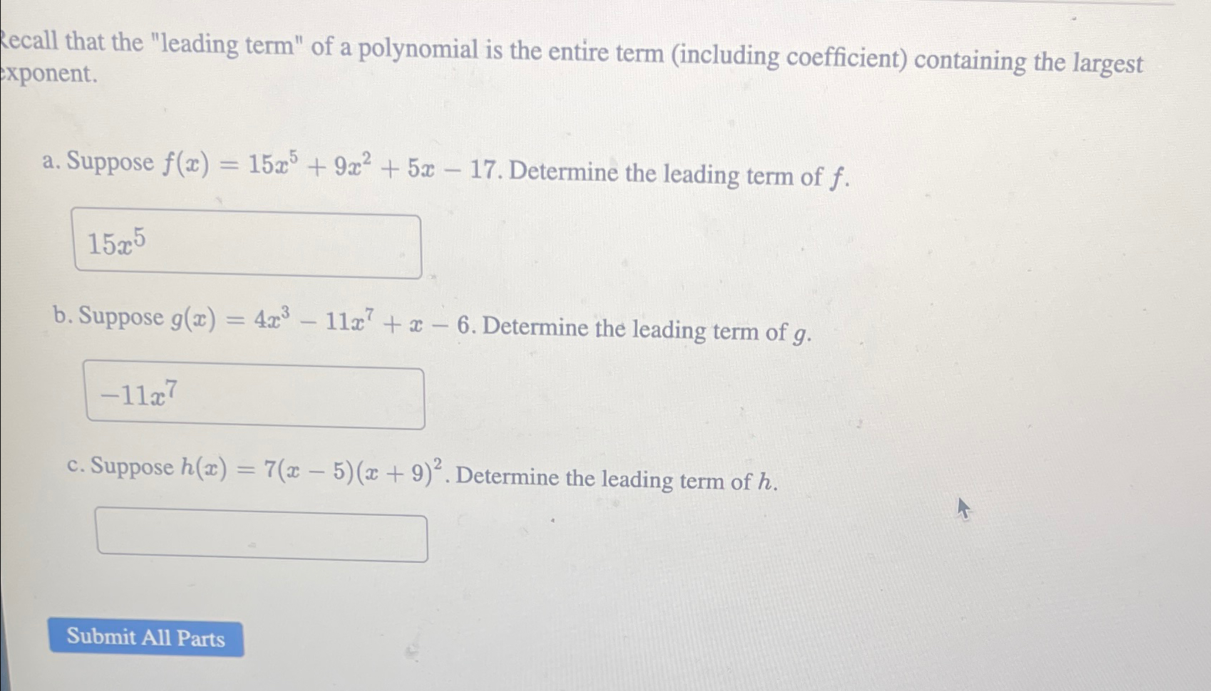 Solved Recall that the "leading term" of a polynomial is the | Chegg.com