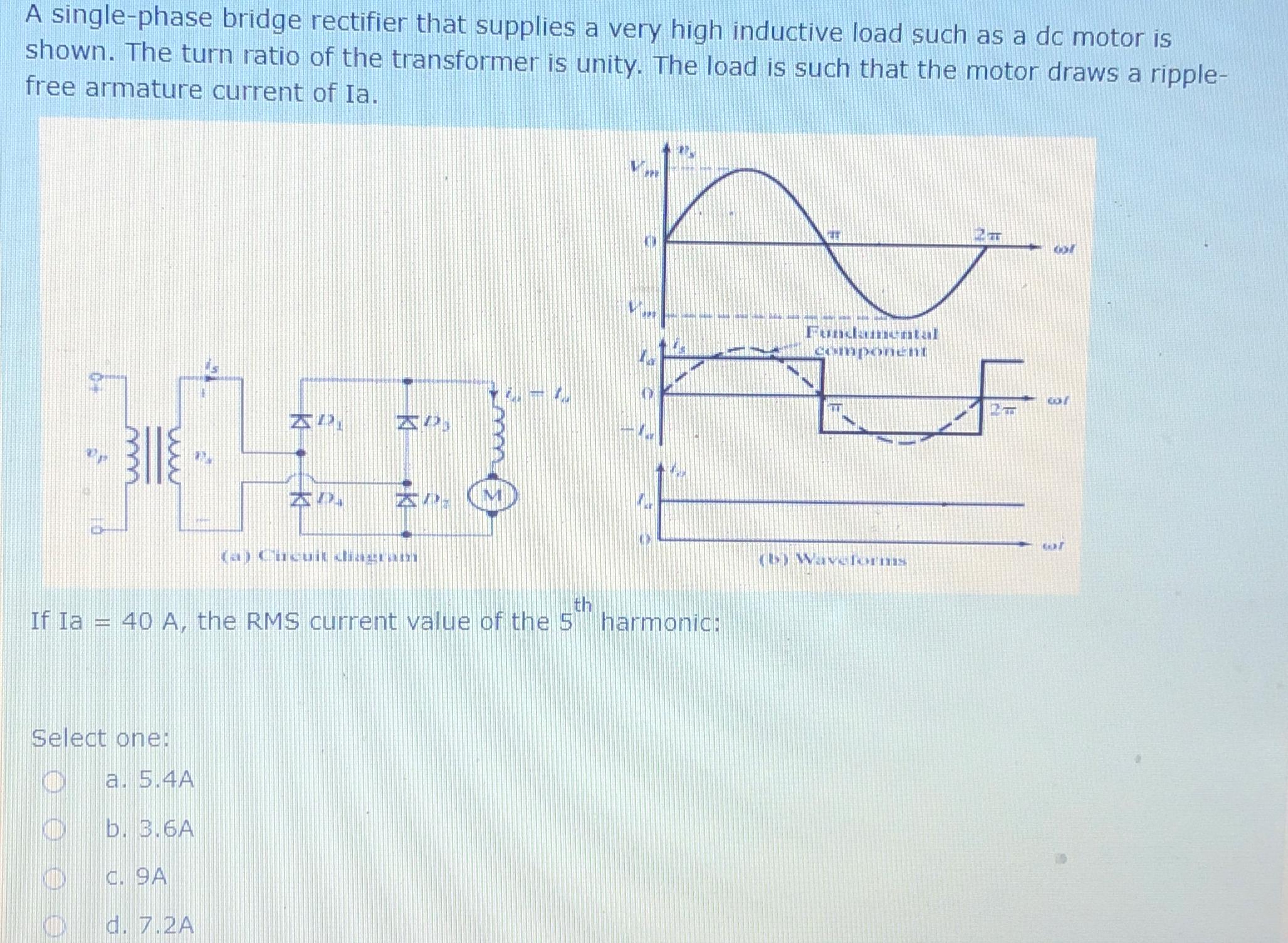 Solved A single-phase bridge rectifier that supplies a very | Chegg.com