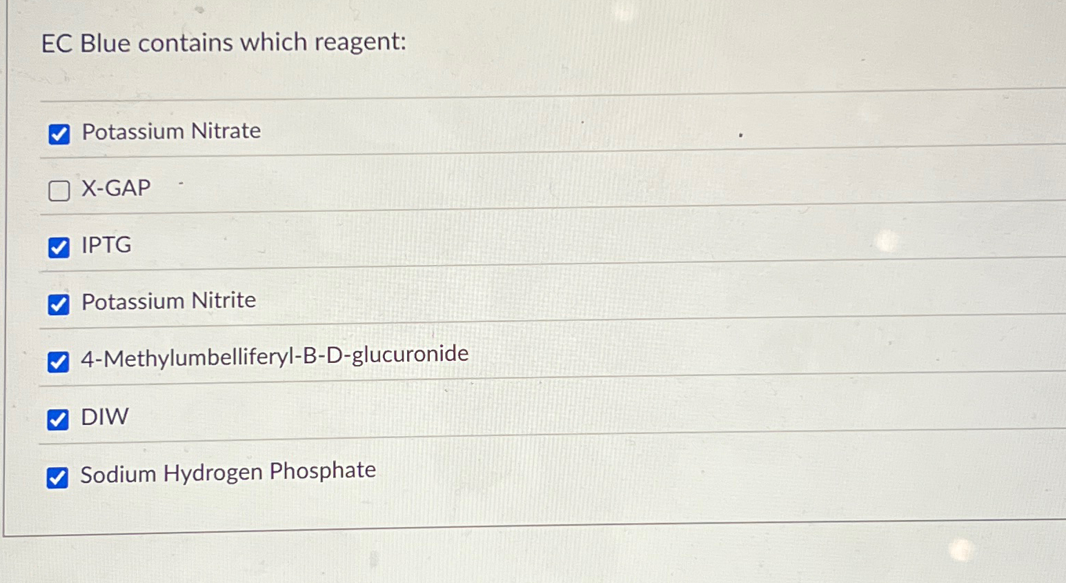 Solved EC Blue contains which reagent:Potassium | Chegg.com