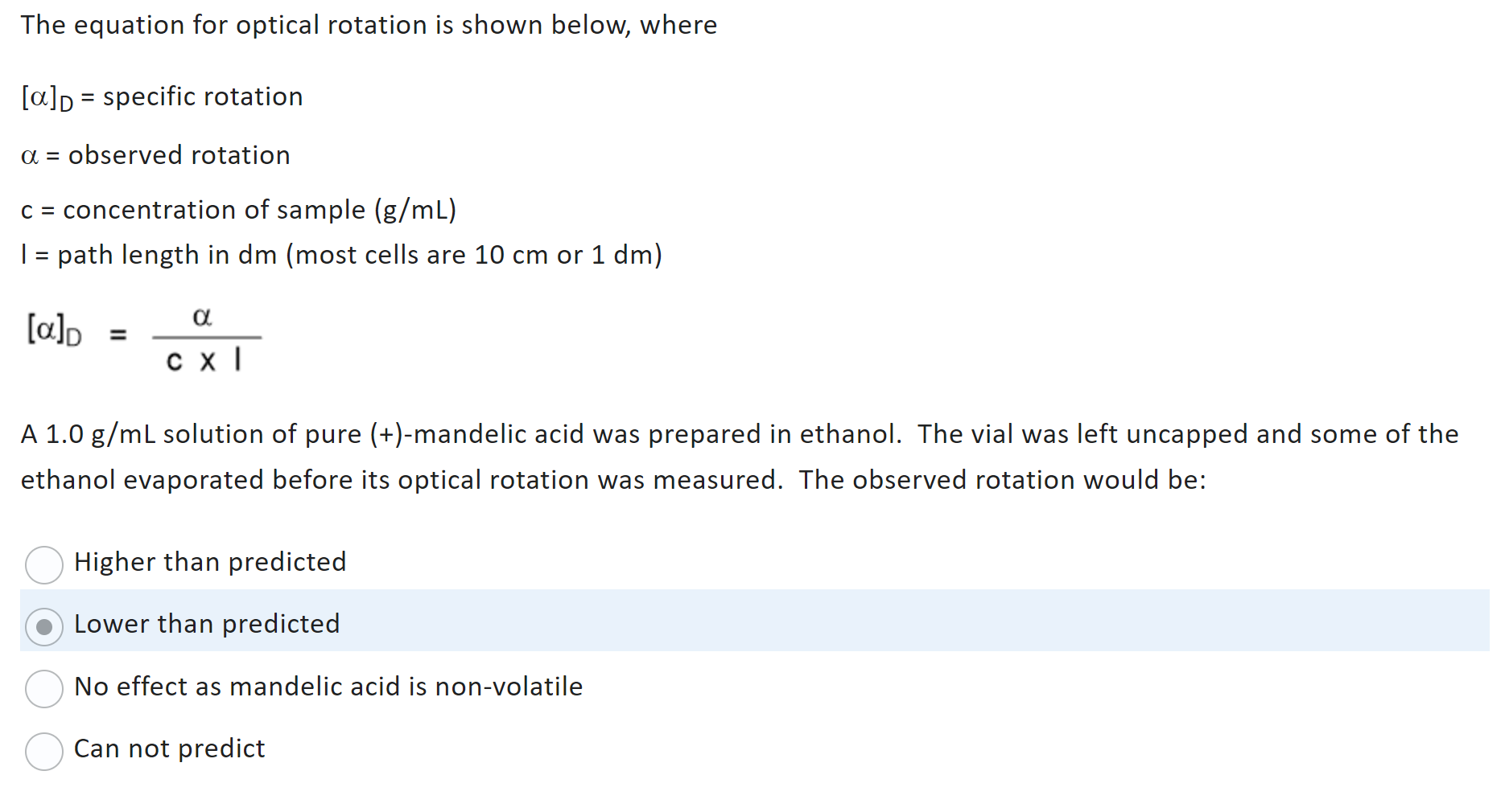 Solved The equation for optical rotation is shown below, | Chegg.com
