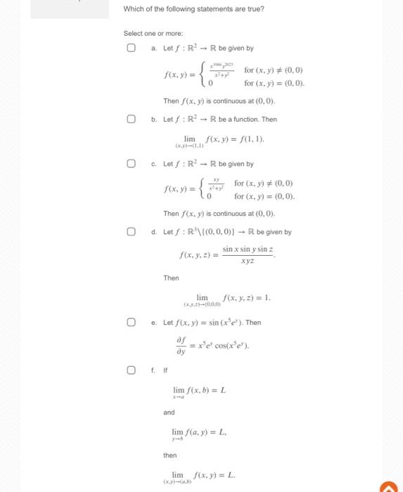 Solved Which Of The Following Statements Are True Select