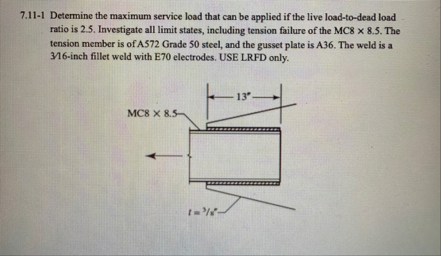 Solved 7.11-1 ﻿Determine the maximum service load that can | Chegg.com