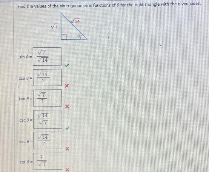 Solved Find the values of the six trigonometric functions of | Chegg.com