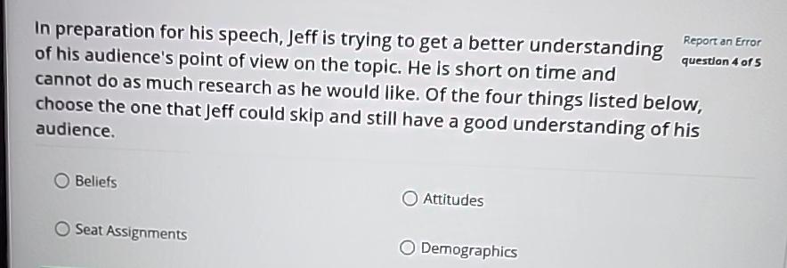 Solved In preparation for his speech, Jeff is trying to get | Chegg.com