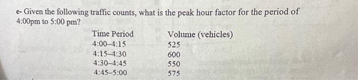 Solved e- Given the following traffic counts, what is the | Chegg.com