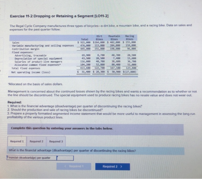 Solved Exercise 11-2 Dropping or Retaining a Segment | Chegg.com