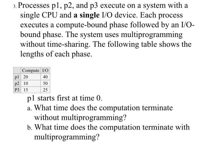 Solved 3. Processes p1,p2, and p3 execute on a system with a | Chegg.com
