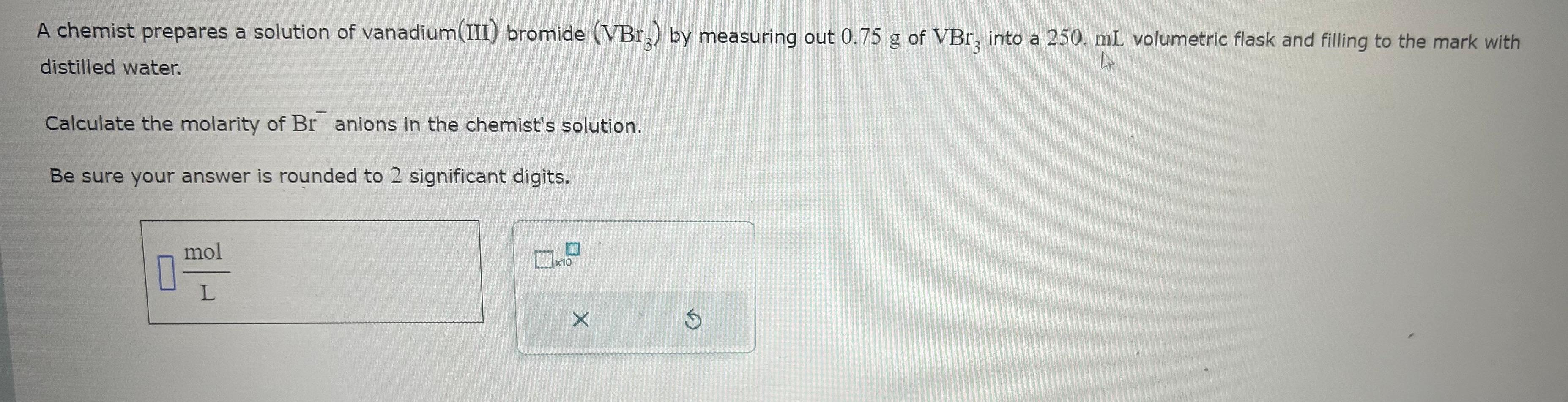 Solved A chemist prepares a solution of vanadium(III) | Chegg.com